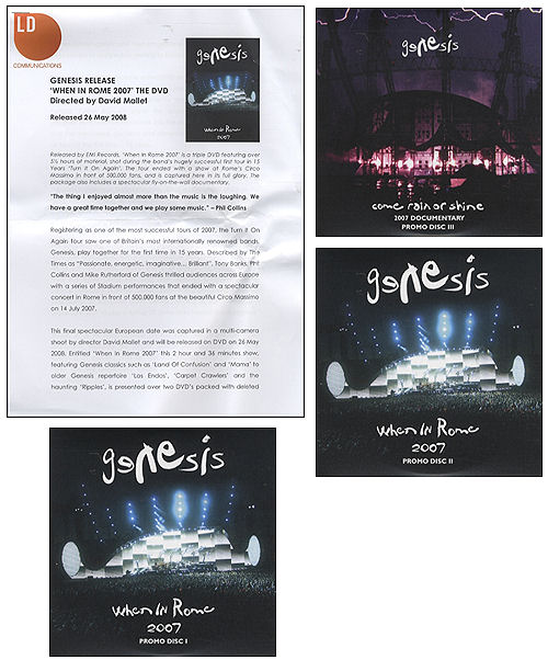 Genesis When In Rome 2007 - 3 x Promo Disc Set UK Promo DVD (438829)