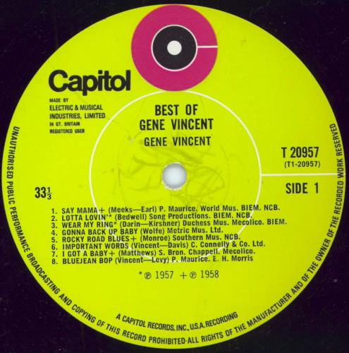 Gene Vincent Best Of Gene Vincent UK vinyl LP album (LP record) (794012)