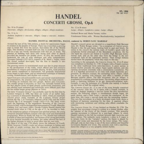 George Frideric Handel Concerti Grossi, Op. 6 Dutch vinyl LP album (LP record) (765730)