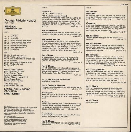 George Frideric Handel Messiah Choruses And Arias UK vinyl LP album (LP ...