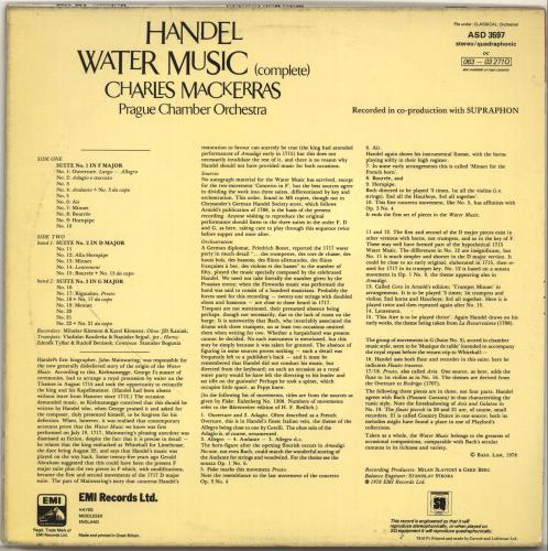 George Frideric Handel Water Music UK vinyl LP album (LP record) (690470)
