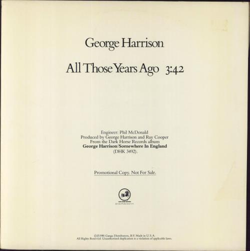 George Harrison All Those Years Ago US Promo 12" vinyl single (12 inch ...