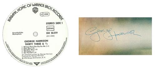 George Harrison Thirty Three & 1/3 - Autographed German Promo vinyl LP ...