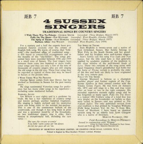 George Spicer 4 Sussex Singers UK 7" vinyl single (7 inch record / 45 ...