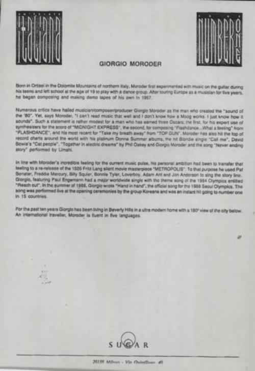 Giorgio Moroder 1990 Press Pack UK Promo media press pack (590936 ...