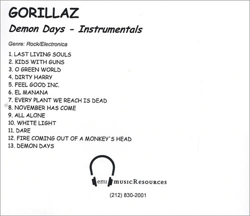 Gorillaz Demon Days - Instrumentals US Promo CD-R acetate (483401)