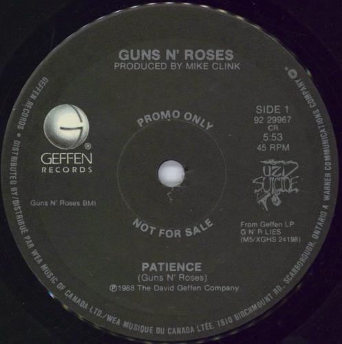 Guns N Roses Patience Canadian Promo 7" vinyl single (7 inch record ...