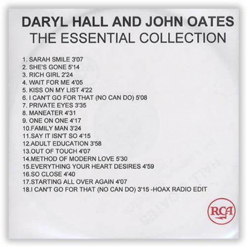 Hall & Oates The Essential Collection UK Promo CD-R acetate (196725)