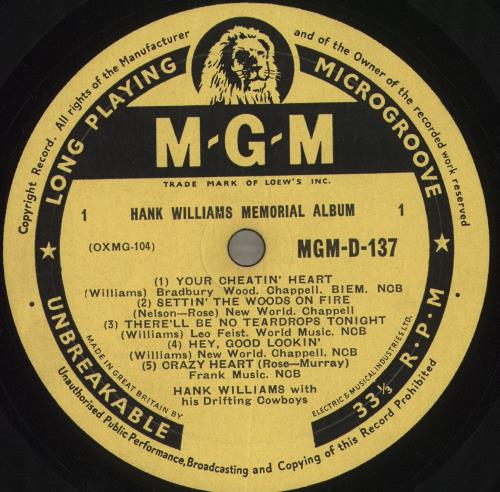 Hank Williams Memorial Album UK 10" vinyl single (10 inch record) (528005)