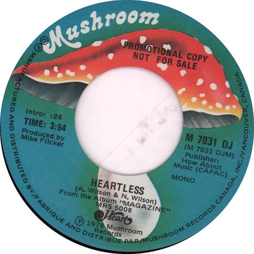 Heart Heartless Canadian Promo 7" vinyl single (7 inch record / 45) (69736)