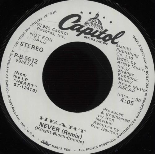 Heart Never US Promo 7" vinyl single (7 inch record / 45) (666694)