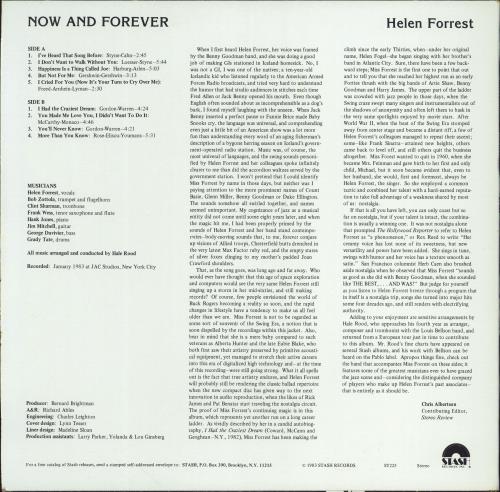 Helen Forrest Now And Forever US vinyl LP album (LP record) (778434)