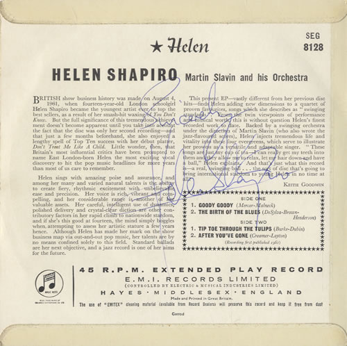 Helen Shapiro Helen - Autographed UK 7" vinyl single (7 inch record ...