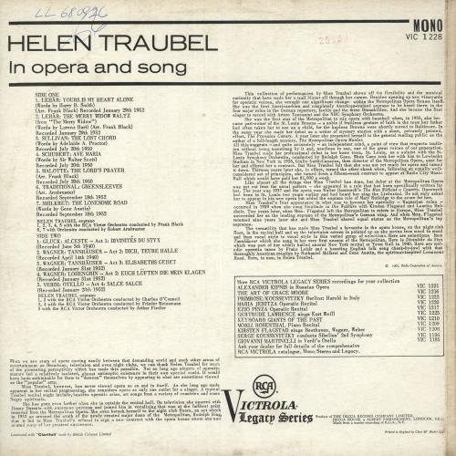 Helen Traubel In Opera And Song UK vinyl LP album (LP record) (746731)