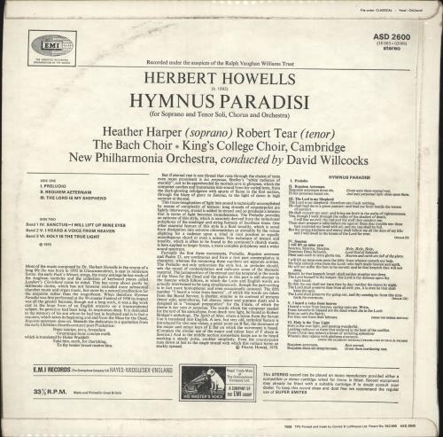 Herbert Howells Herbert Howells: Hymnus Paradisi UK vinyl LP album (LP ...