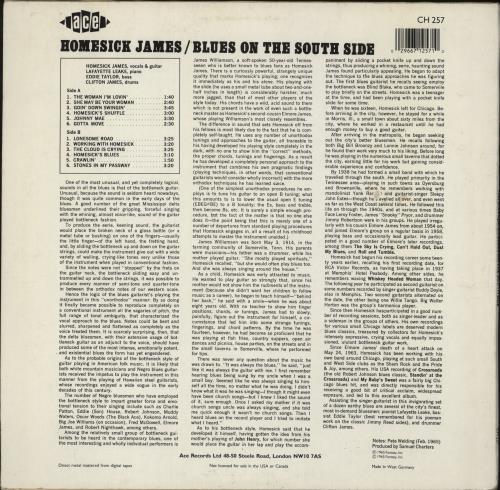 Homesick James Williamson Blues On The South Side German vinyl LP album (LP record) (712504)