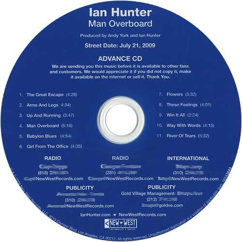 Ian Hunter Man Overboard US Promo CD album (CDLP) (478146)