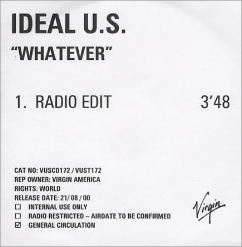 Ideal U.S. Whatever UK Promo CD-R acetate (182567)