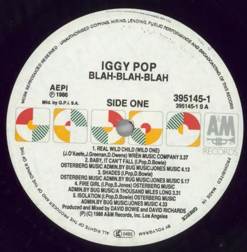 Iggy Pop Blah Blah Blah - Hype Stickered UK vinyl LP album (LP record) (825730)
