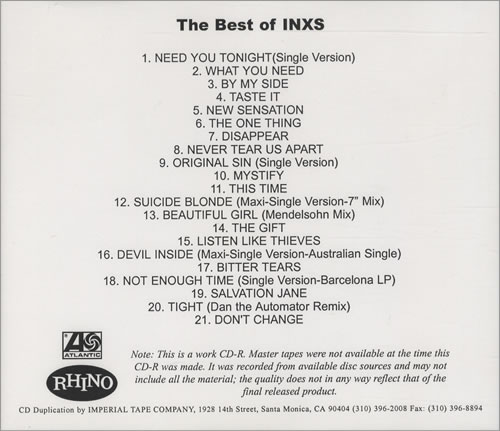 Inxs The Best Of Inxs US Promo CD-R acetate (213695)