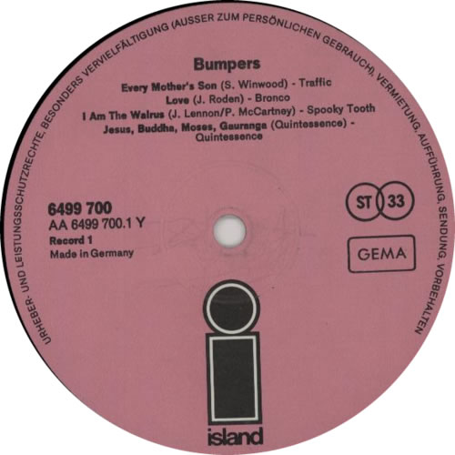 Island Records Bumpers German 2-LP vinyl record set (Double LP Album) (593187)