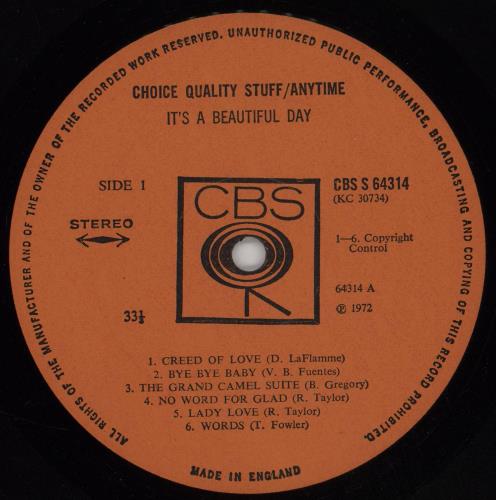 It's A Beautiful Day Choice Quality Stuff / Anytime UK vinyl LP album ...