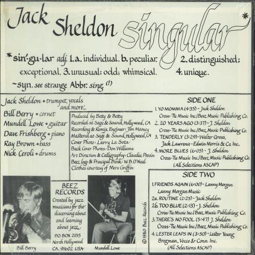 Jack Sheldon Singular + signed letter US vinyl LP album (LP record ...