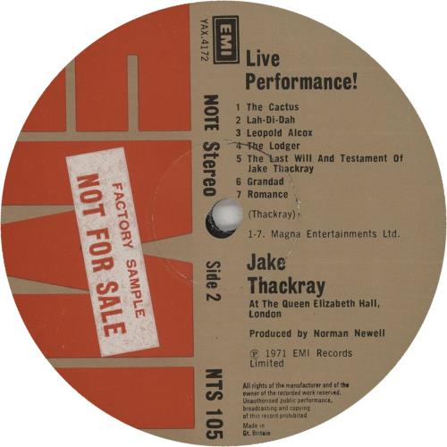 Jake Thackray Live Performance - Factory Sample UK vinyl LP album (LP ...