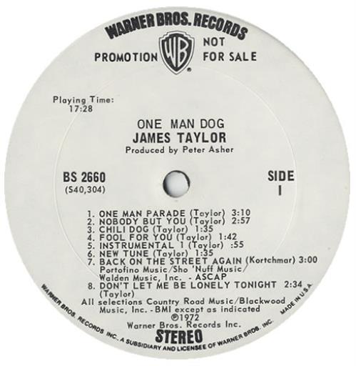James Taylor One Man Dog US Promo vinyl LP album (LP record) (439453)
