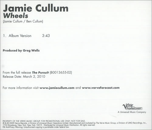 Jamie Cullum Wheels US Promo CD-R acetate (516730)