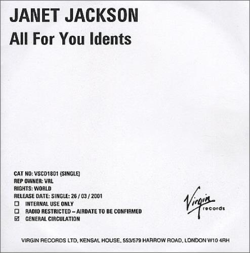 Janet Jackson All For You UK Promo CD-R acetate (369345)