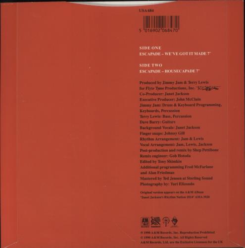 Janet Jackson Escapade UK 7" vinyl single (7 inch record / 45) (237145)