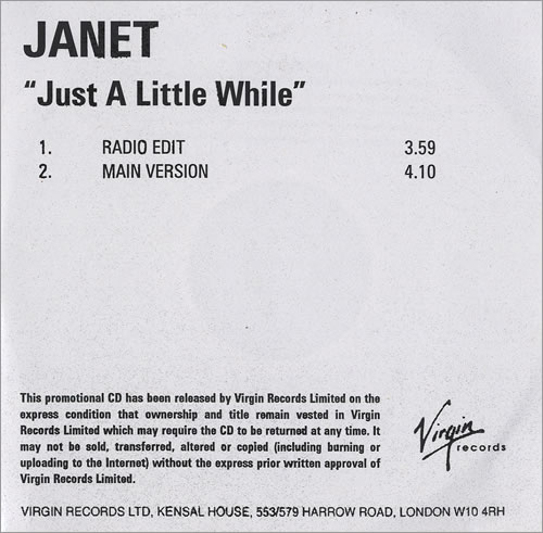 Janet Jackson Just A Little While UK Promo CD-R acetate (283390)