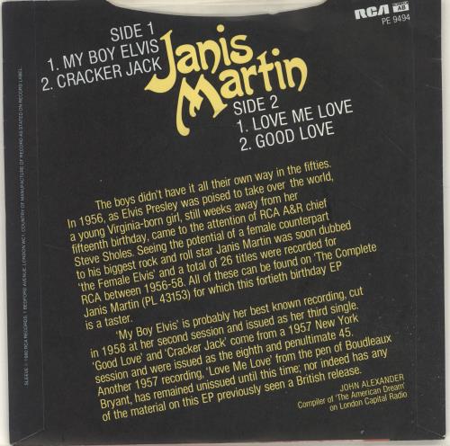 Janis Martin My Boy Elvis UK 7" vinyl single (7 inch record / 45) (694265)