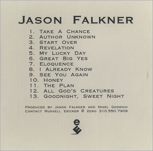 Jason Falkner Jason Falkner US Promo CD-R acetate (461978)