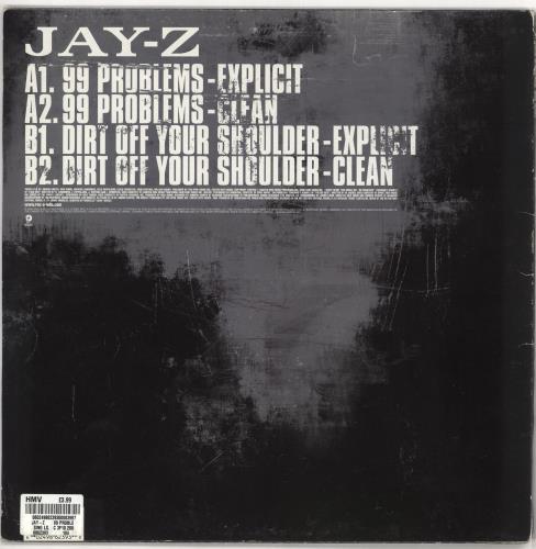 Jay-Z 99 Problems / Dirt Off Your Shoulder UK 12" vinyl single (12 inch ...