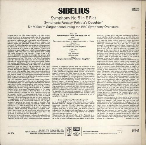 Jean Sibelius Symphony No.5 / 'Pohjola's Daughter' UK vinyl LP album (LP record) (766760)