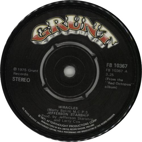 Jefferson Starship Miracles UK 7" vinyl single (7 inch record / 45 ...