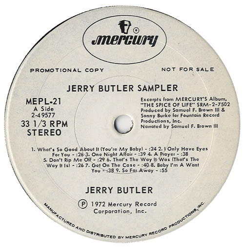 Jerry Butler Jerry Butler Sampler US Promo 7" vinyl single (7 inch ...