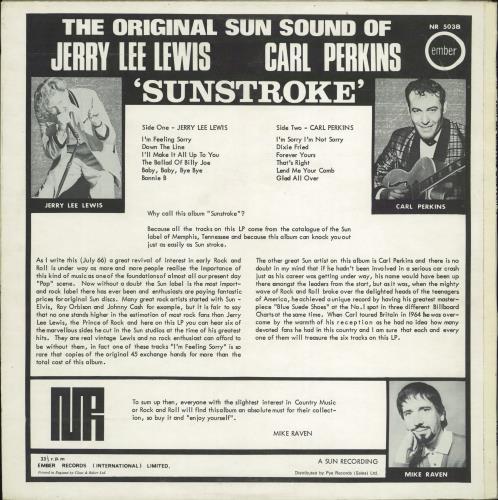 Jerry Lee Lewis Sunstroke! UK vinyl LP album (LP record) (776014)