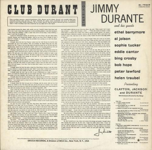Jimmy Durante Club Durant Starring Jimmy Durante And His Guests US ...