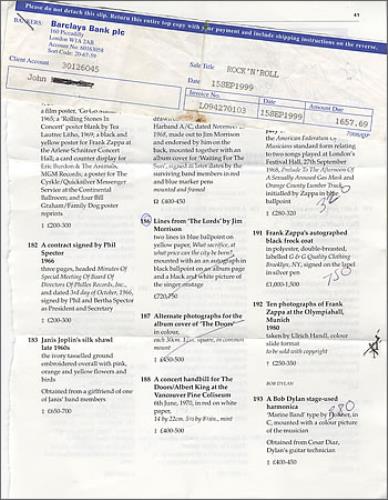 Jim Morrison Autograph UK memorabilia (366730) AUTOGRAPH