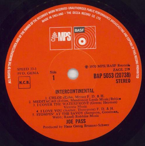 Joe Pass Intercontinental UK vinyl LP album (LP record) (409470)