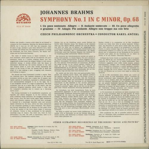 Johannes Brahms Symphony No. 1 in C Minor, Op.68 Czech vinyl LP album (LP record) (752281)