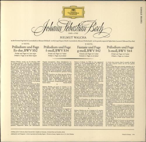 Johann Sebastian Bach Récital D'Orgue German vinyl LP album (LP record ...