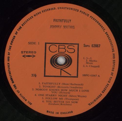 Johnny Mathis Faithfully UK vinyl LP album (LP record) (862998)