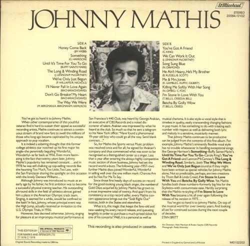 Johnny Mathis Johnny Mathis UK vinyl LP album (LP record) (741701)