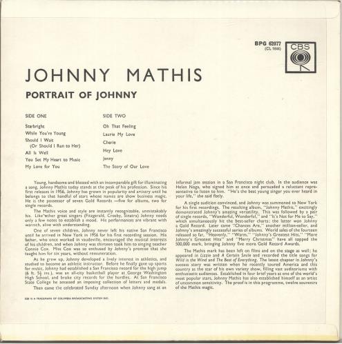 Johnny Mathis Portrait Of Johnny UK vinyl LP album (LP record) (696560)