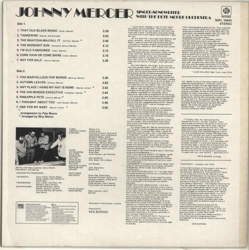 Johnny Mercer Singer - Songwriter UK vinyl LP album (LP record) (691587)