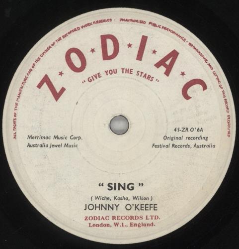 Johnny O'Keefe Sing UK 7" vinyl single (7 inch record / 45) (850872)